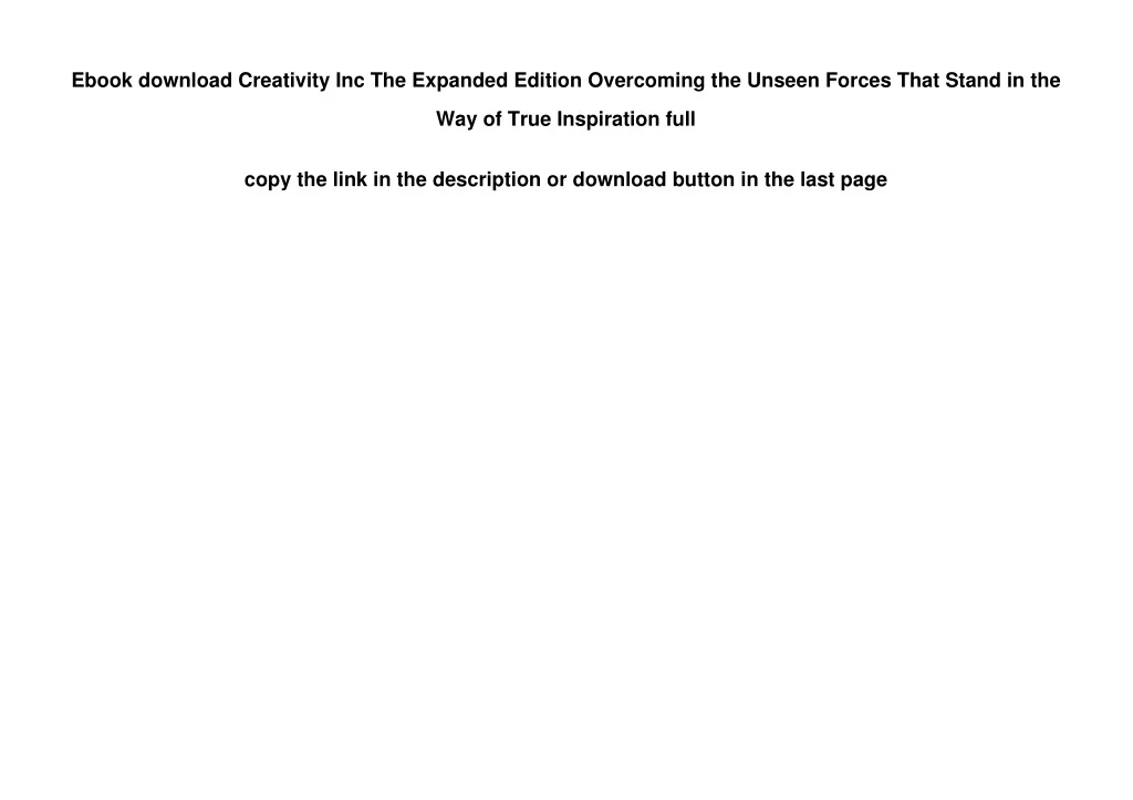 PPT - Ebook download Creativity Inc The Expanded Edition Overcoming the ...