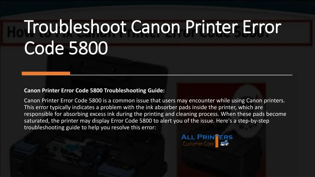 PPT Troubleshoot Canon Printer Error Code 5800 PowerPoint PPT Troubleshoot Canon Printer Error Code 5800 PowerPoint