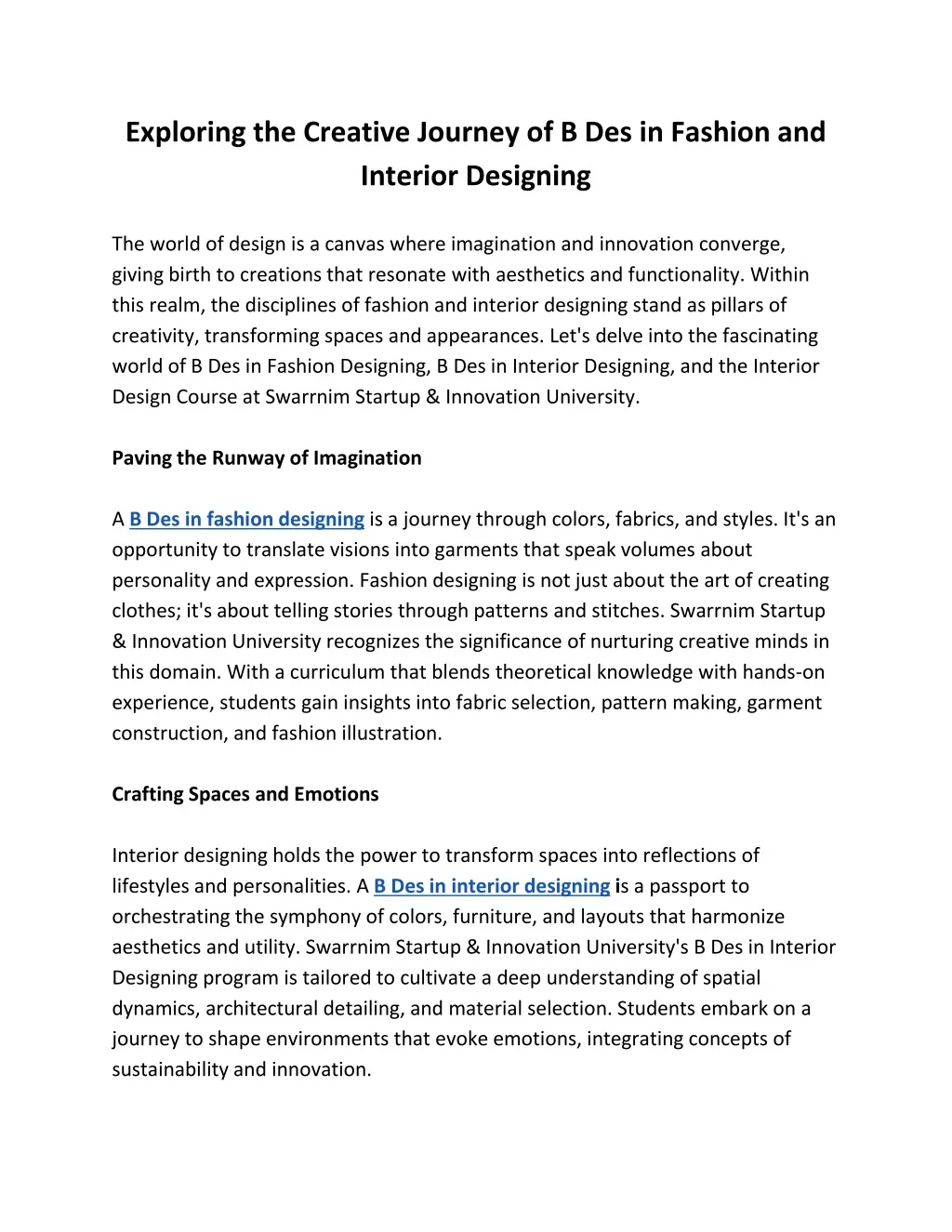 PPT - Exploring the Creative Journey of B Des in Fashion and Interior ...
