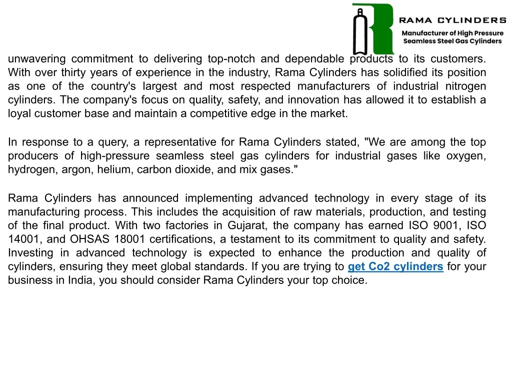 PPT - Rama Cylinders Offers Oxygen and Co2 Cylinders in India ...