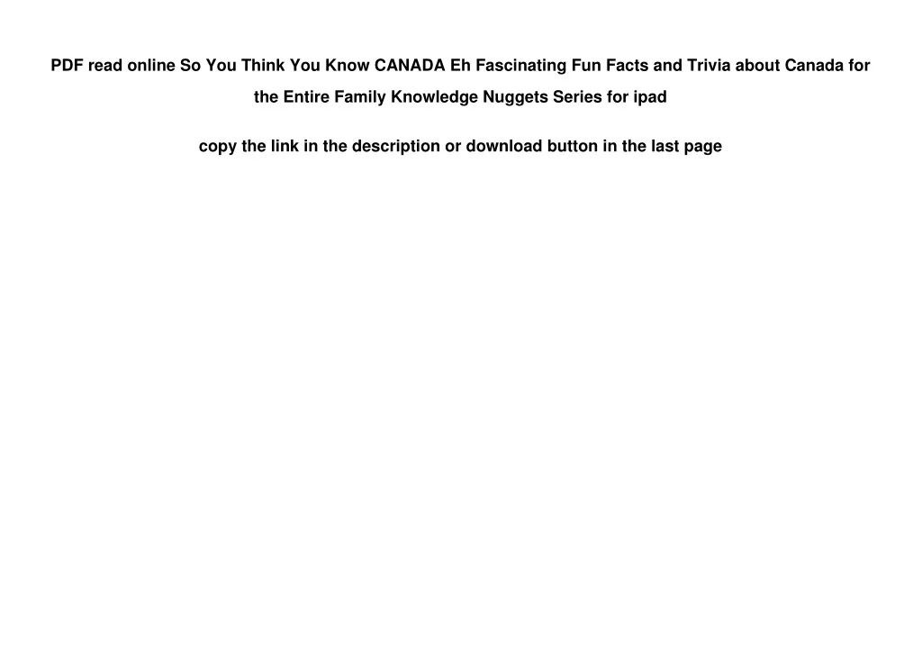 PPT - PDF read online So You Think You Know CANADA Eh Fascinating Fun ...