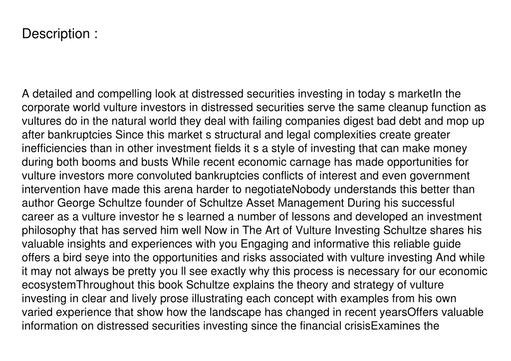 PPT - Download The Art of Vulture Investing Adventures in Distressed ...