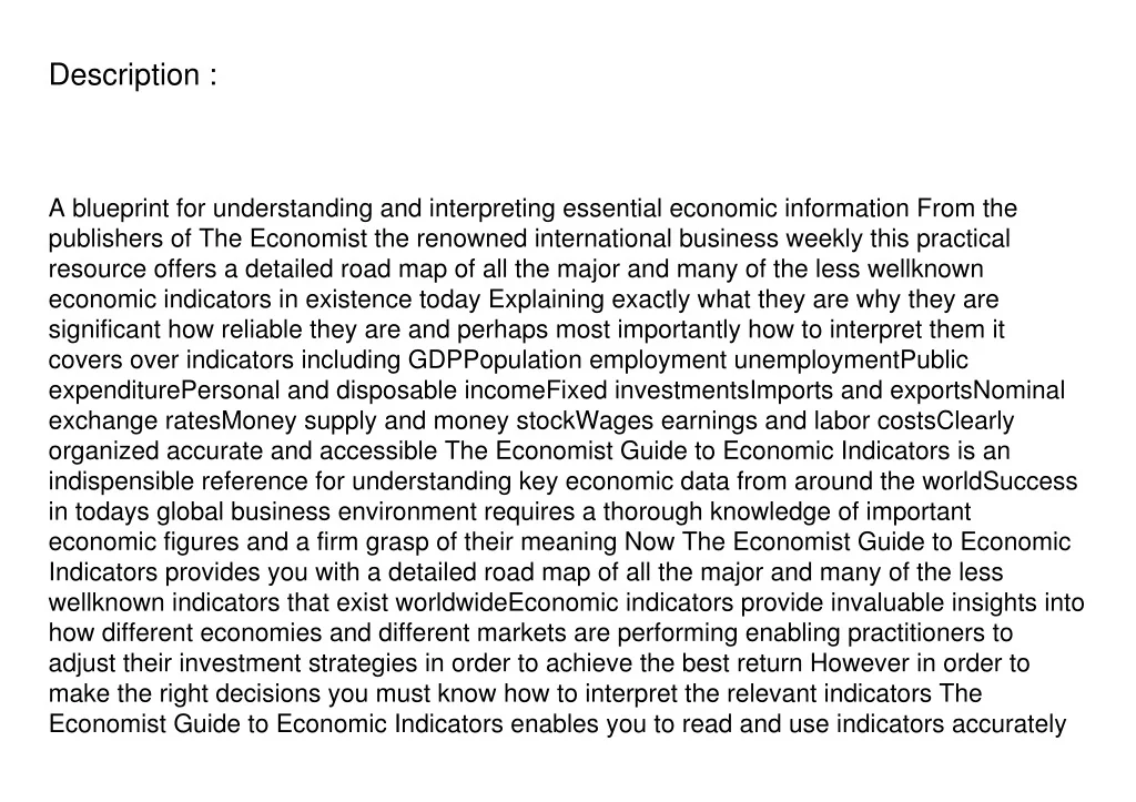 PPT - Download PDF The Economist Guide to Economic Indicators Making ...