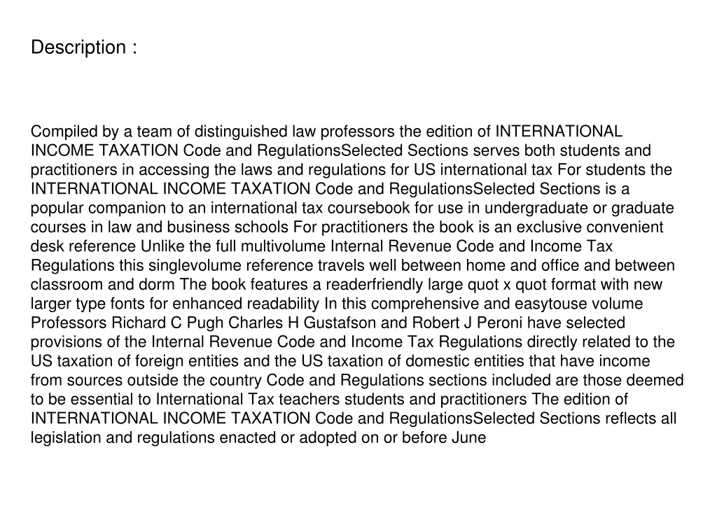 PPT - Download PDF INTERNATIONAL INCOME TAXATION Code and Regulations ...