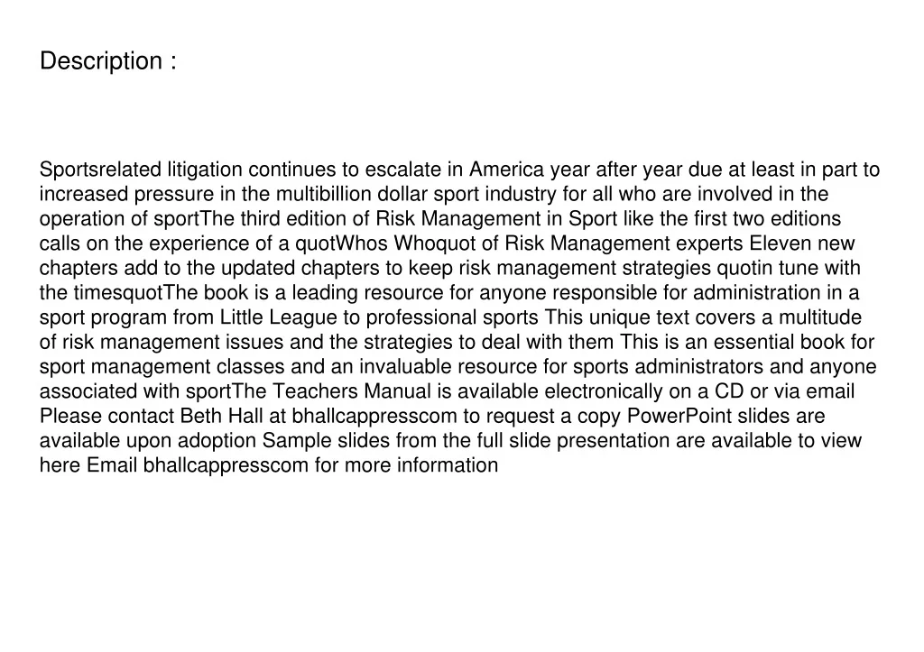 PPT - Download Risk Management in Sport Issues and Strategies full ...