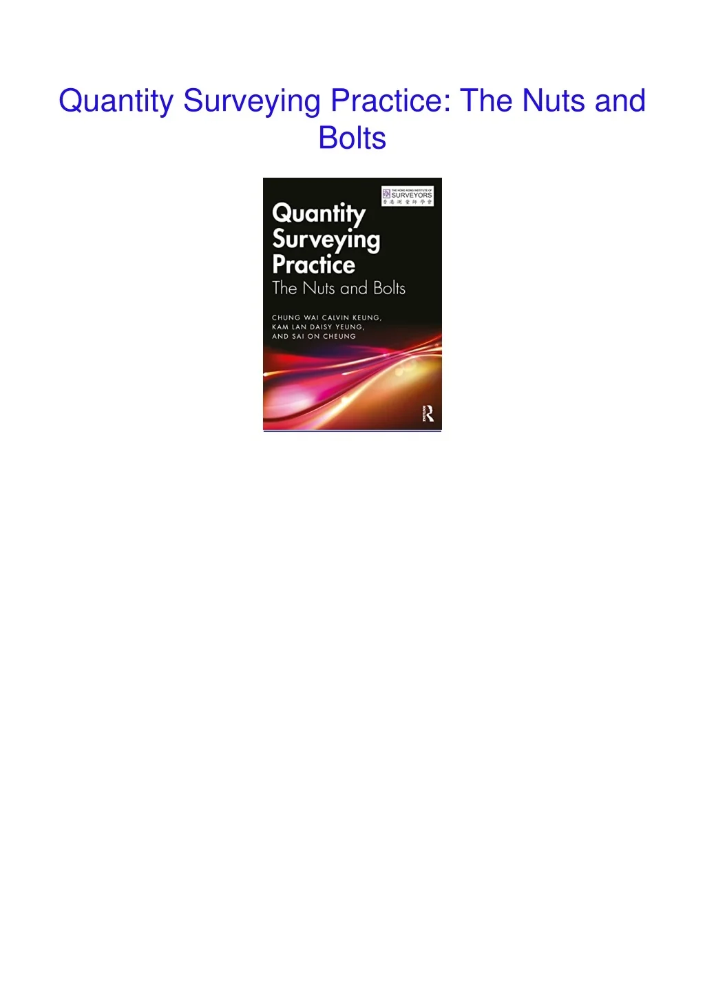 PPT - Download Book [PDF] Quantity Surveying Practice: The Nuts and Bolts PowerPoint ...