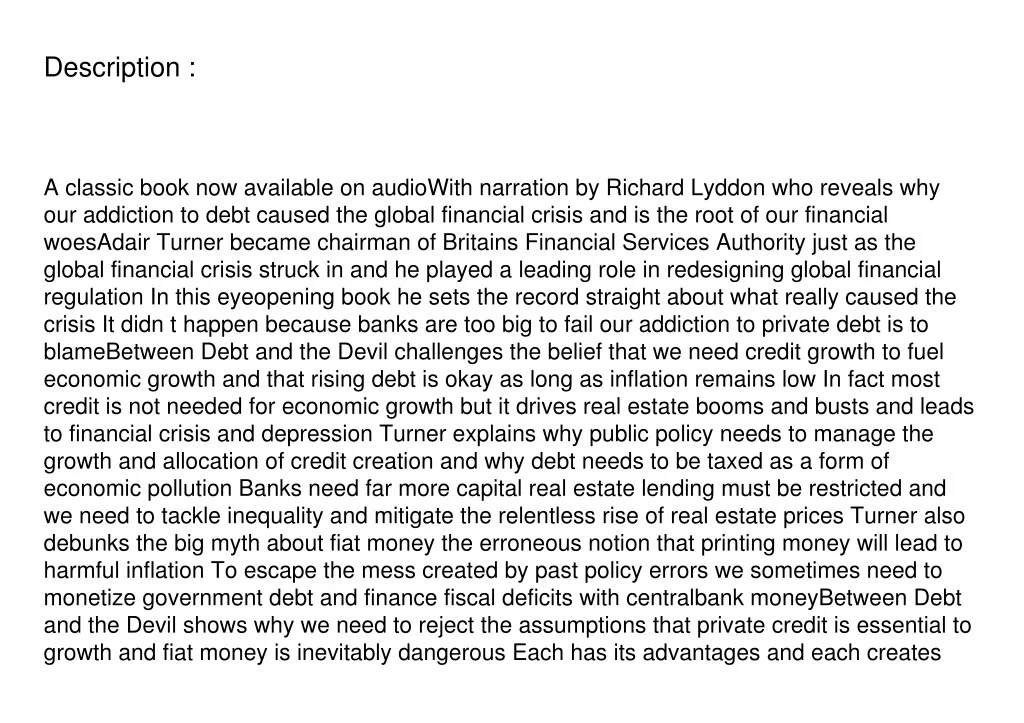 PPT - Download PDF Between Debt and the Devil Money Credit and Fixing ...