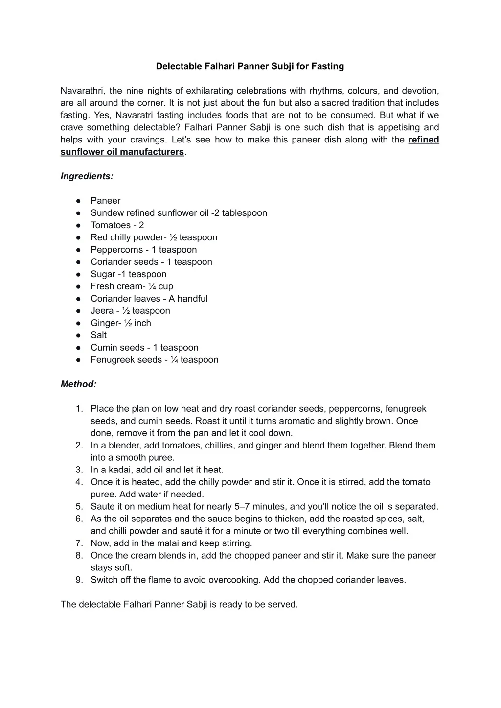 PPT - Delectable Falhari Panner Subji for Fasting PowerPoint ...
