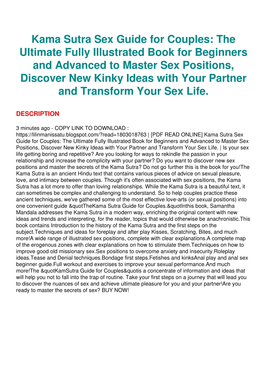 Ppt Pdf Read Kama Sutra Sex Guide For Couples The Ultimate Fully