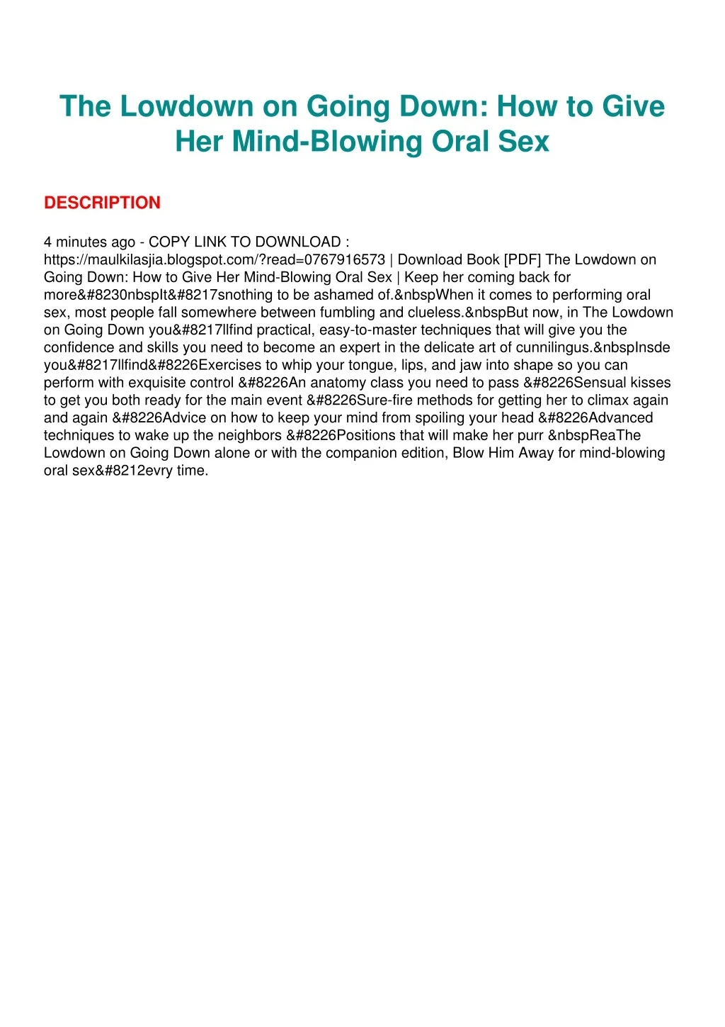PPT - PDF KINDLE DOWNLOAD The Lowdown on Going Down: How to Give Her ...