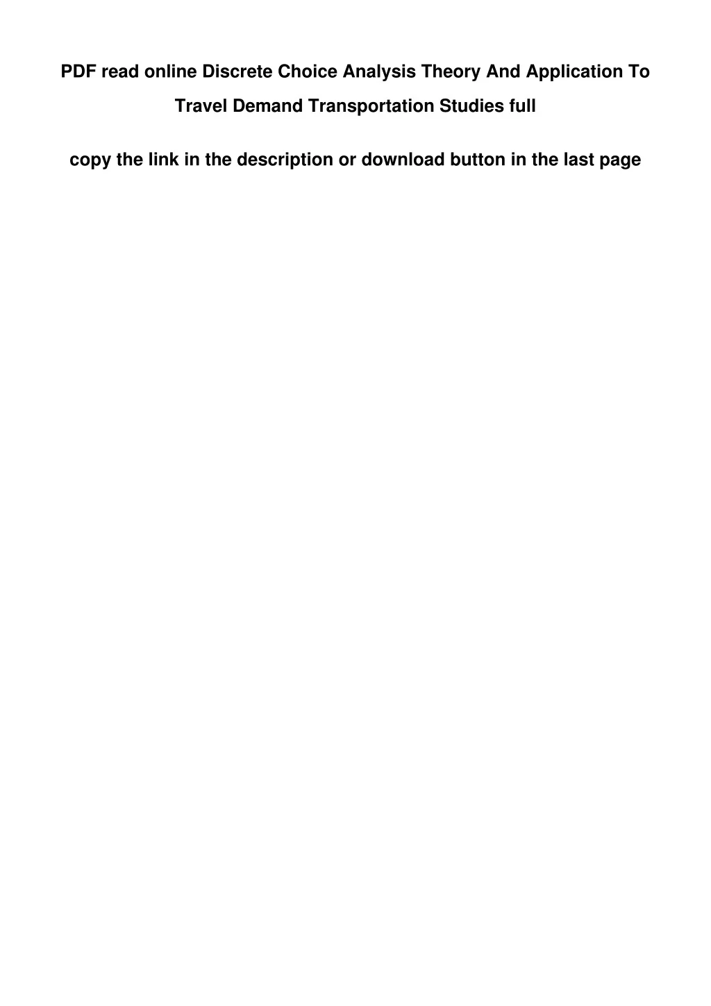 PPT - PDF read online Discrete Choice Analysis Theory And Application ...