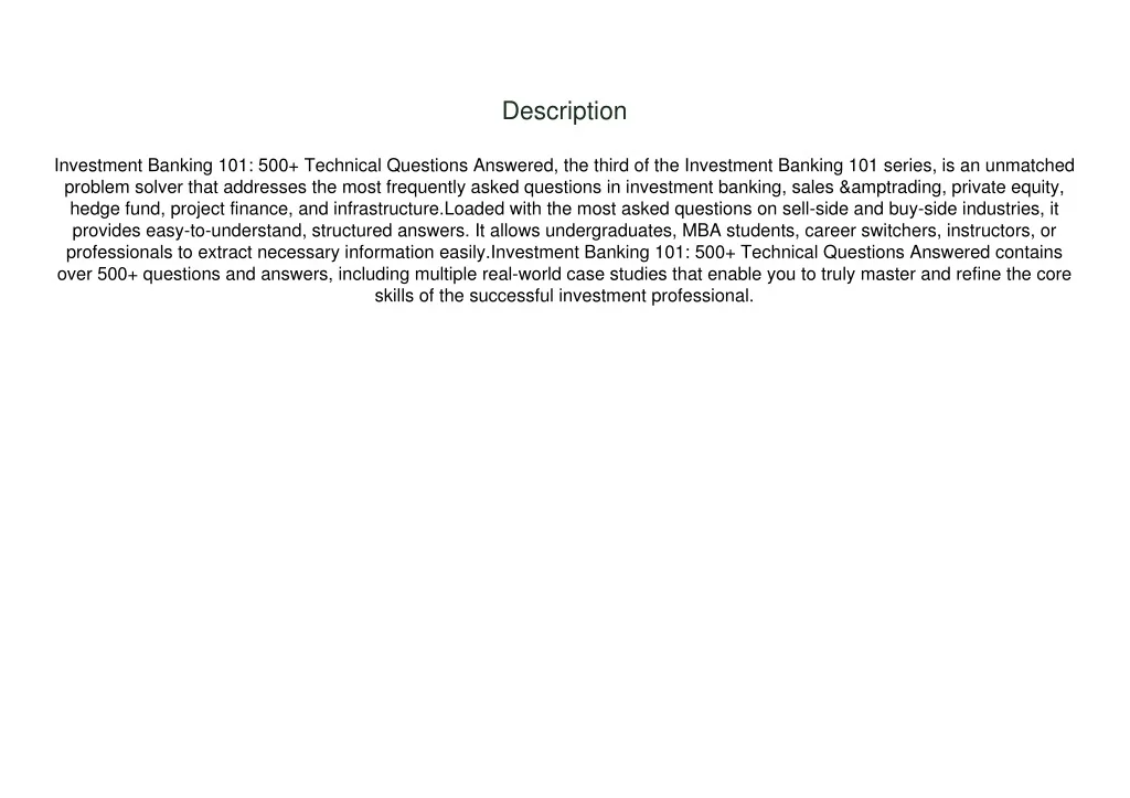 PPT - GET (️PDF️) DOWNLOAD Investment Banking 101: 500 Technical ...