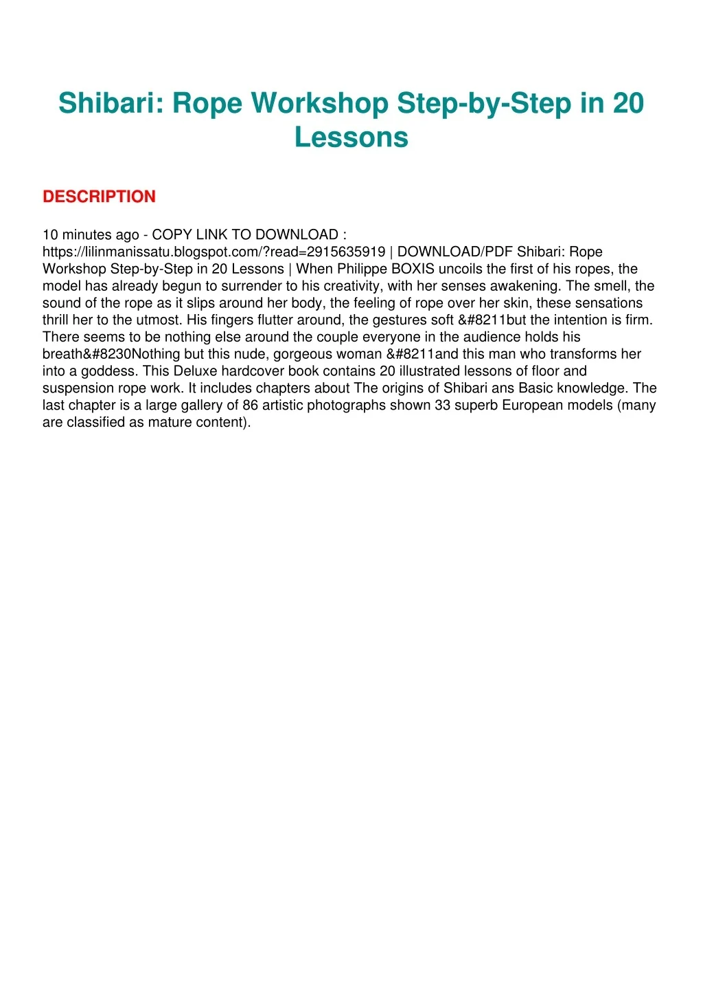 PPT - PDF Shibari: Rope Workshop Step-by-Step in 20 Lessons free ...