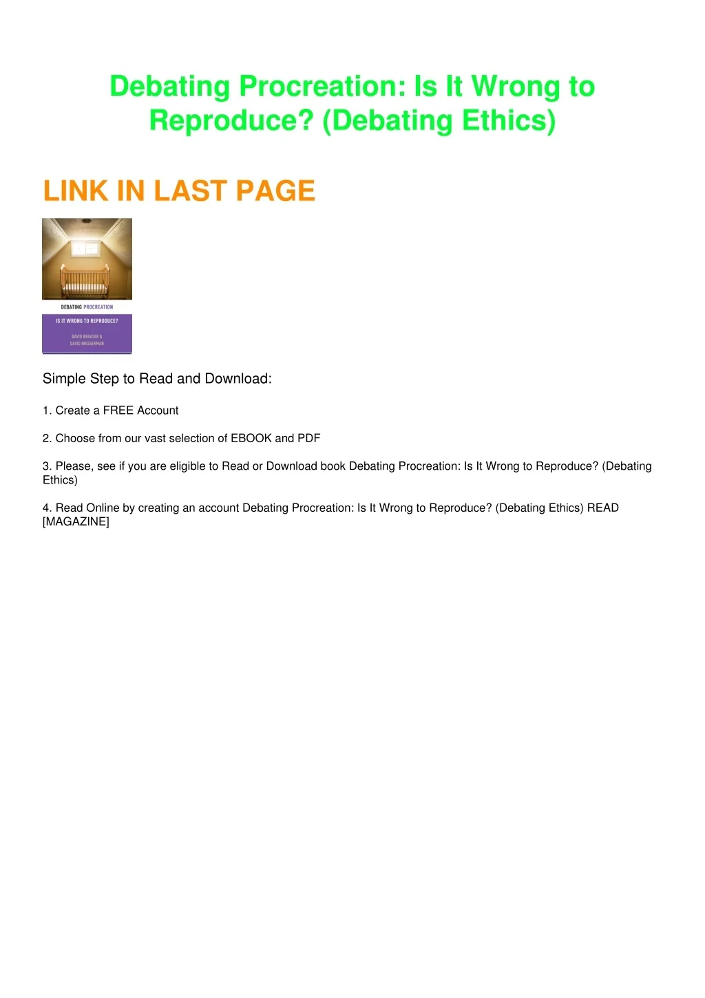 PPT - DOWNLOAD [PDF] Debating Procreation: Is It Wrong to Reproduce ...