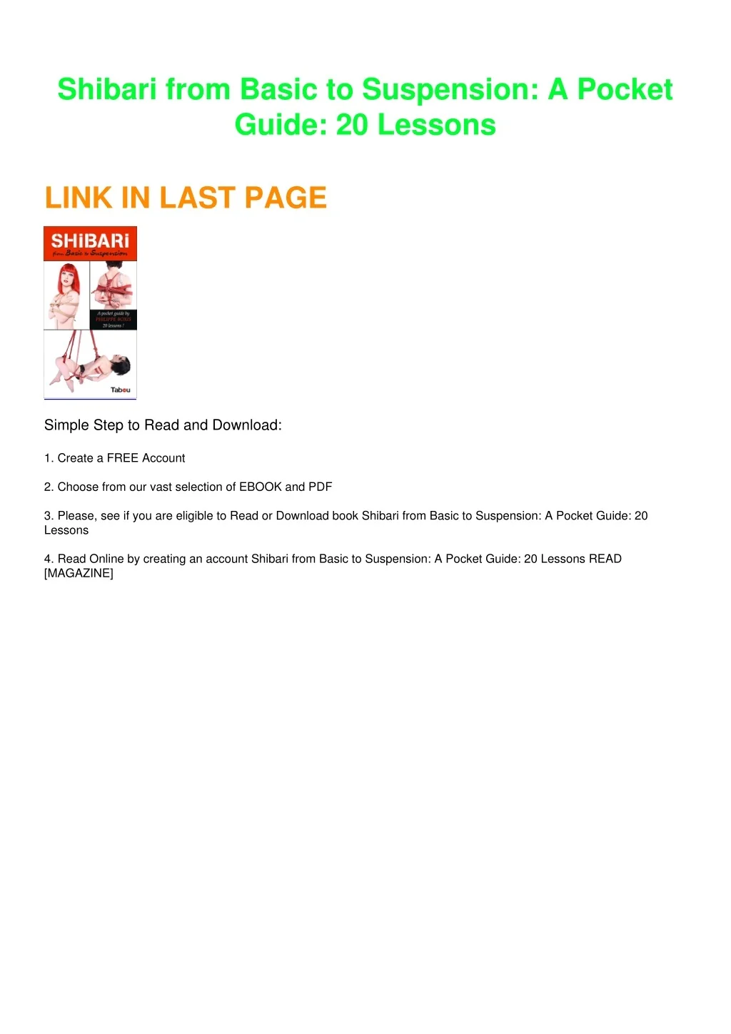 PPT - PDF KINDLE DOWNLOAD Shibari from Basic to Suspension: A Pocket ...