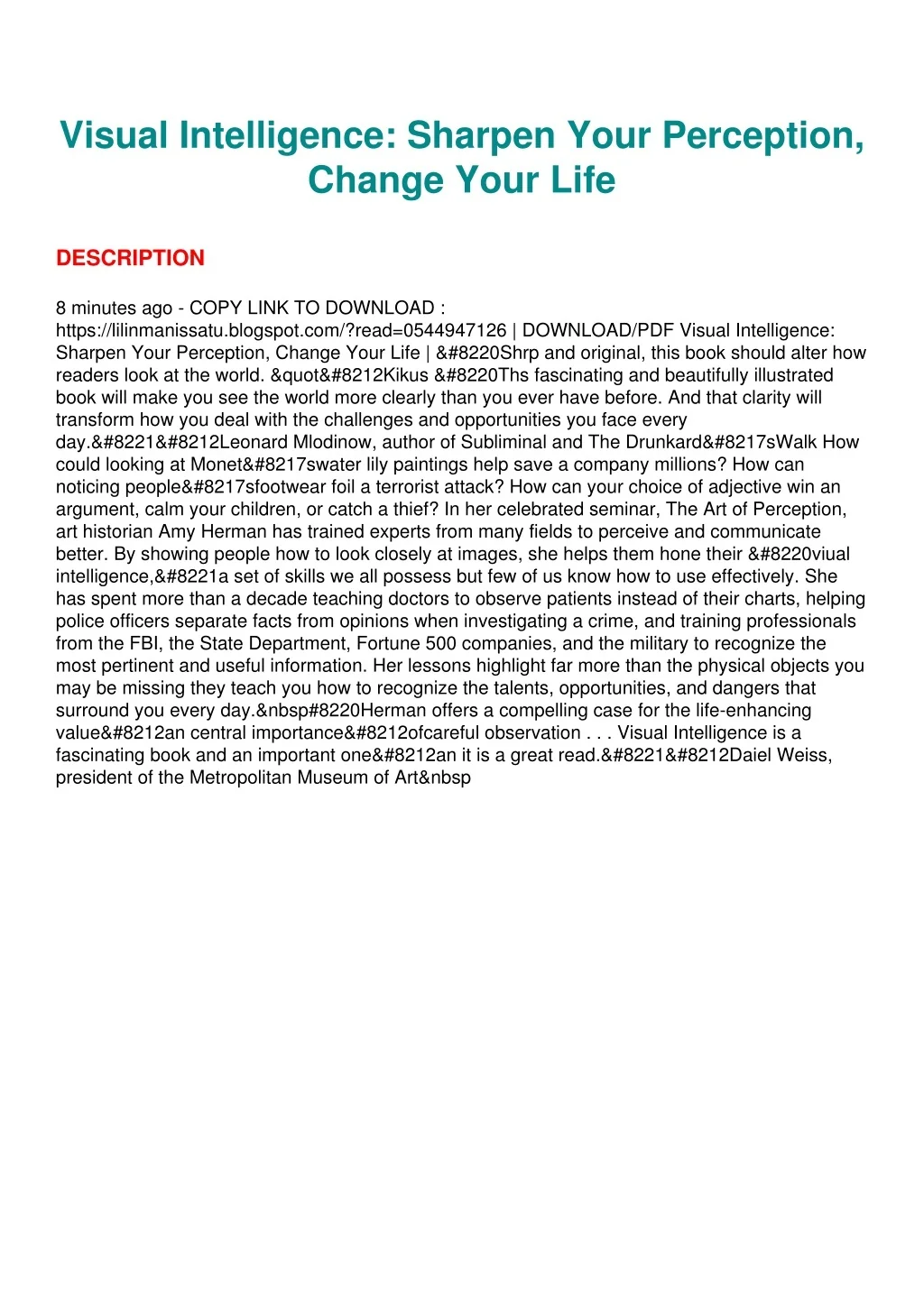 PPT - (PDF/DOWNLOAD) Visual Intelligence: Sharpen Your Perception ...