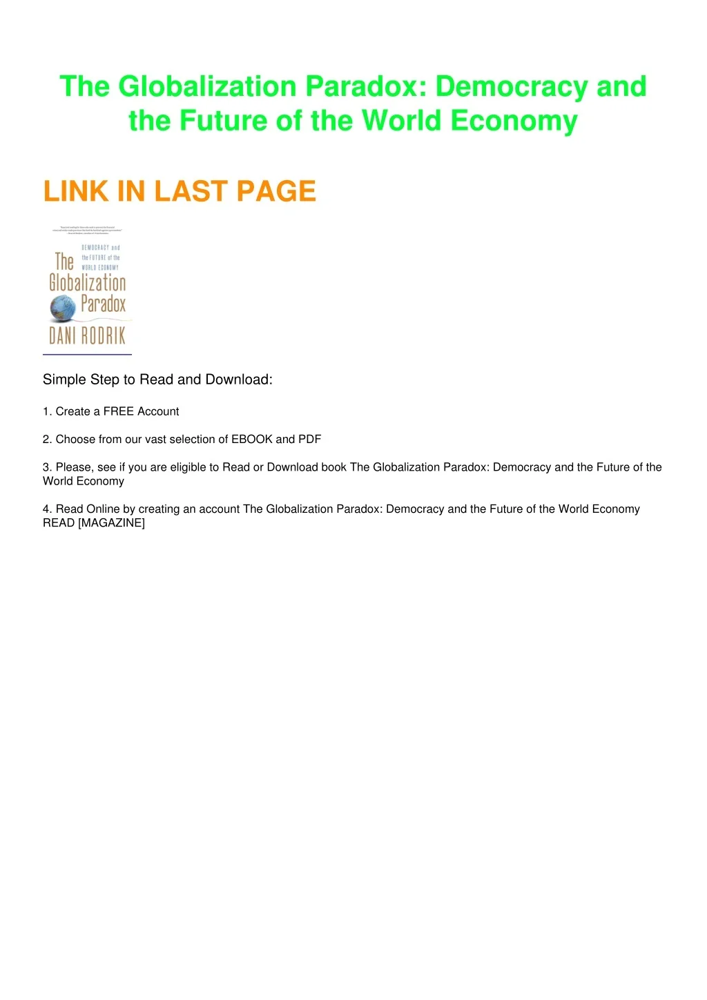 PPT - PDF KINDLE DOWNLOAD The Globalization Paradox: Democracy and the ...