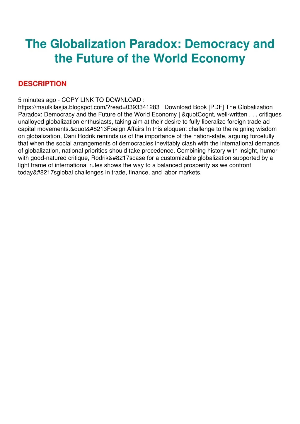 PPT - PDF KINDLE DOWNLOAD The Globalization Paradox: Democracy and the ...