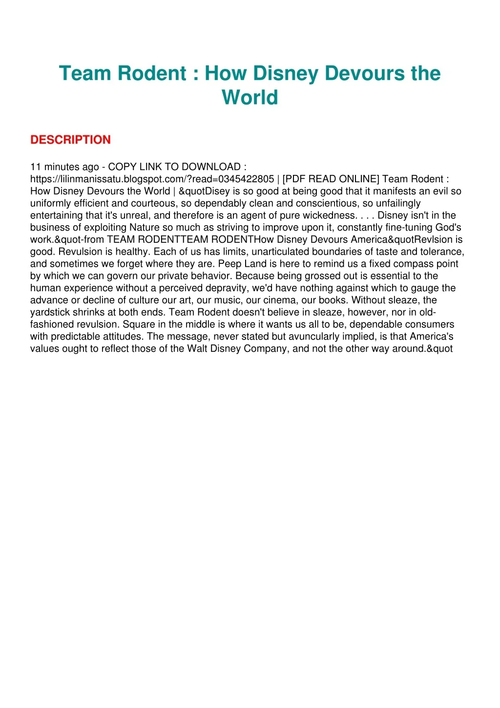 PPT - [PDF] DOWNLOAD FREE Team Rodent : How Disney Devours the World ...