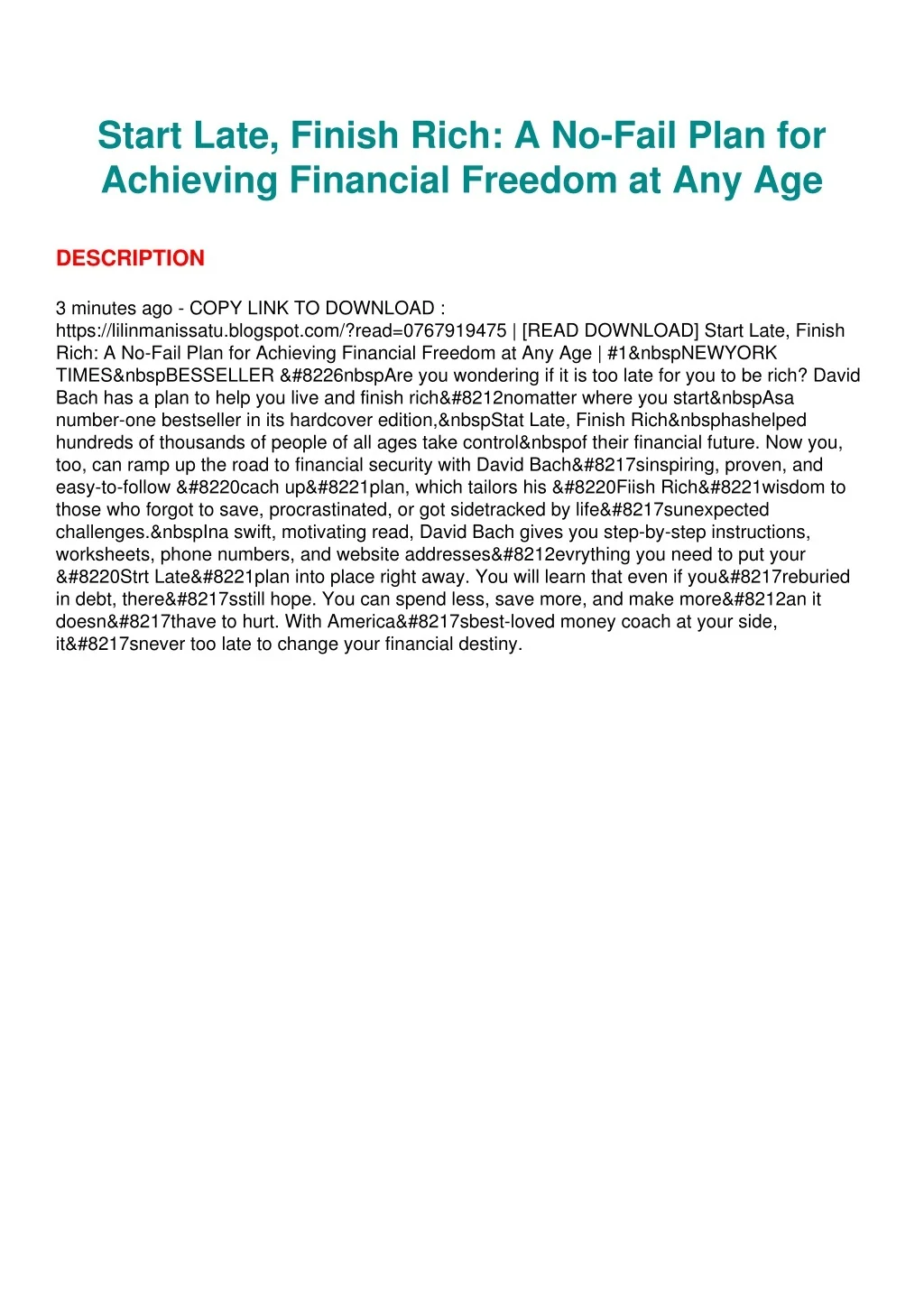 PPT - READ/DOWNLOAD Start Late, Finish Rich: A No-Fail Plan for ...