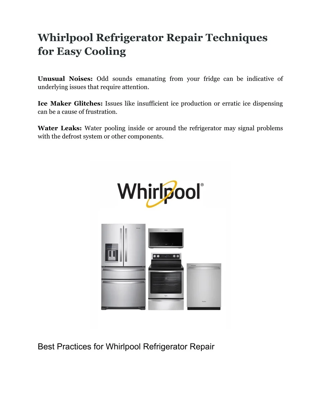 PPT - Whirlpool Refrigerator Repair Techniques for Easy Cooling ...