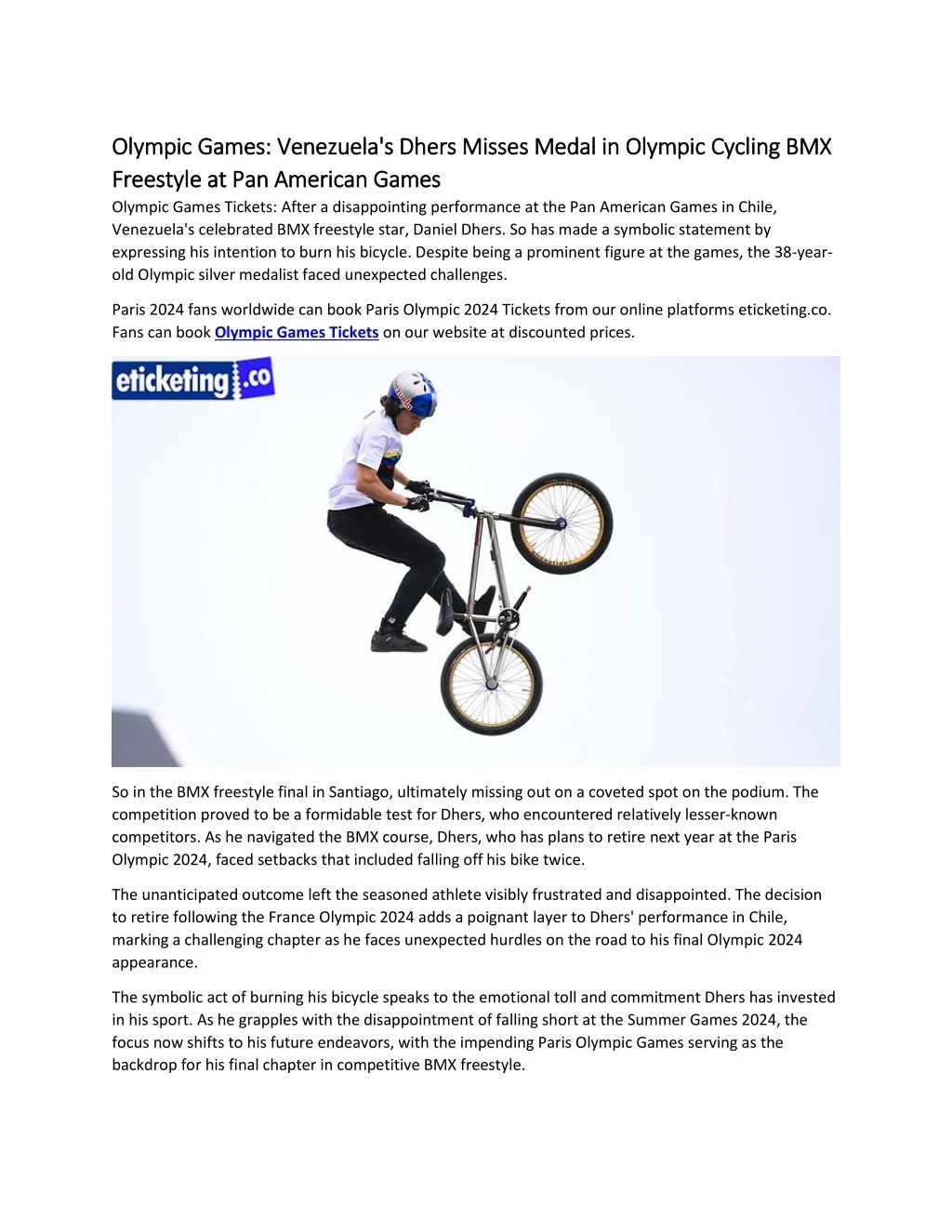 PPT - Olympic Games Venezuela's Dhers Misses Medal in Cycling BMX ...