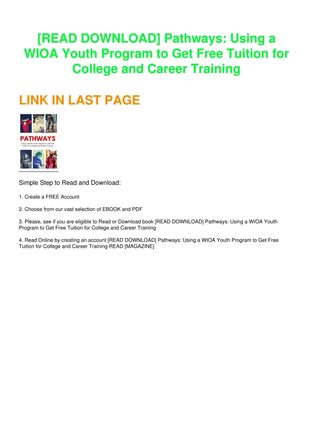 PPT - [ Read ⭐DOWNLOAD⭐] Pathways: Using a WIOA Youth Program to Get Free Tuition fo PowerPoint ...