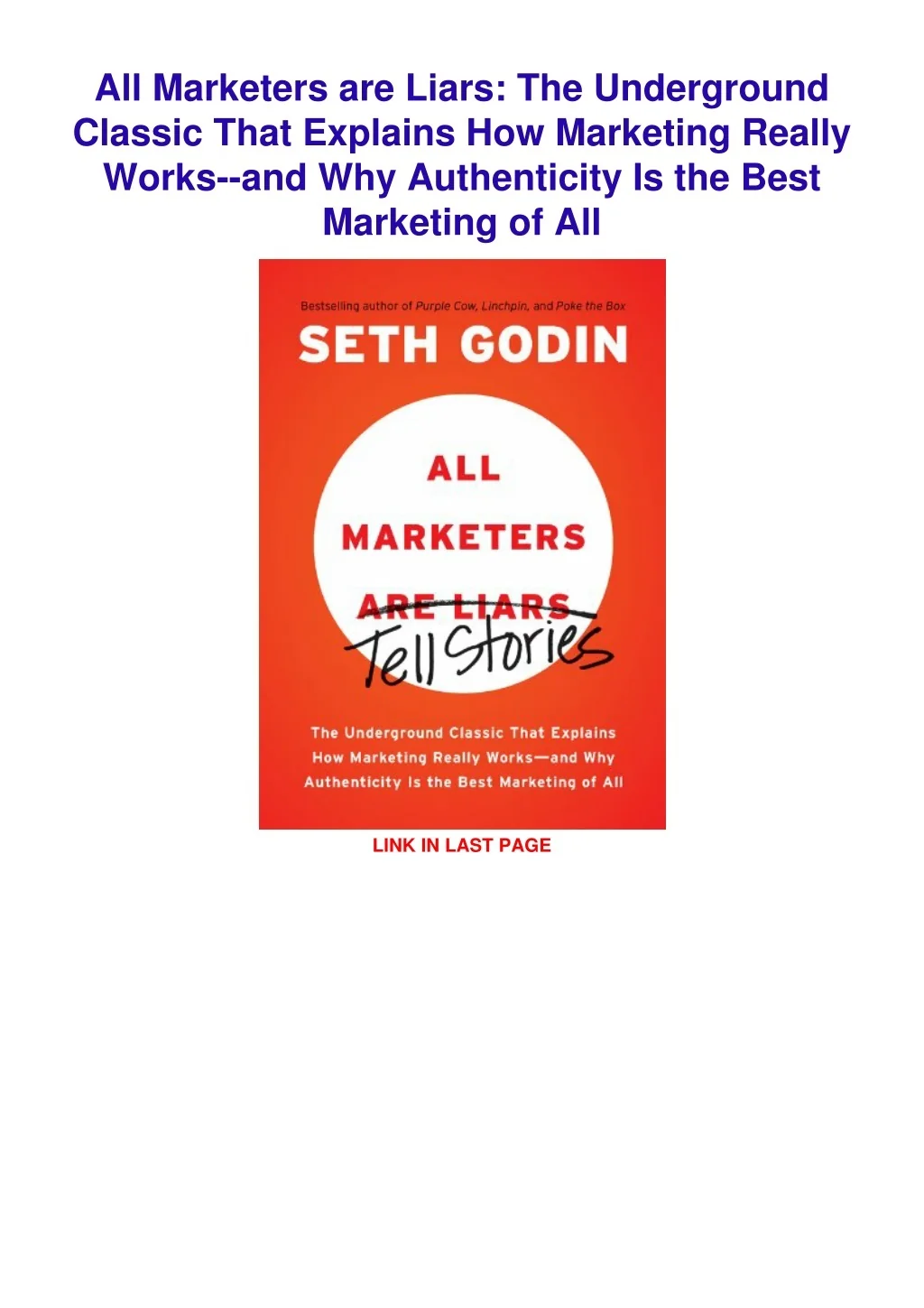 PPT - Ebook ️(download)⚡️ All Marketers are Liars: The Underground ...