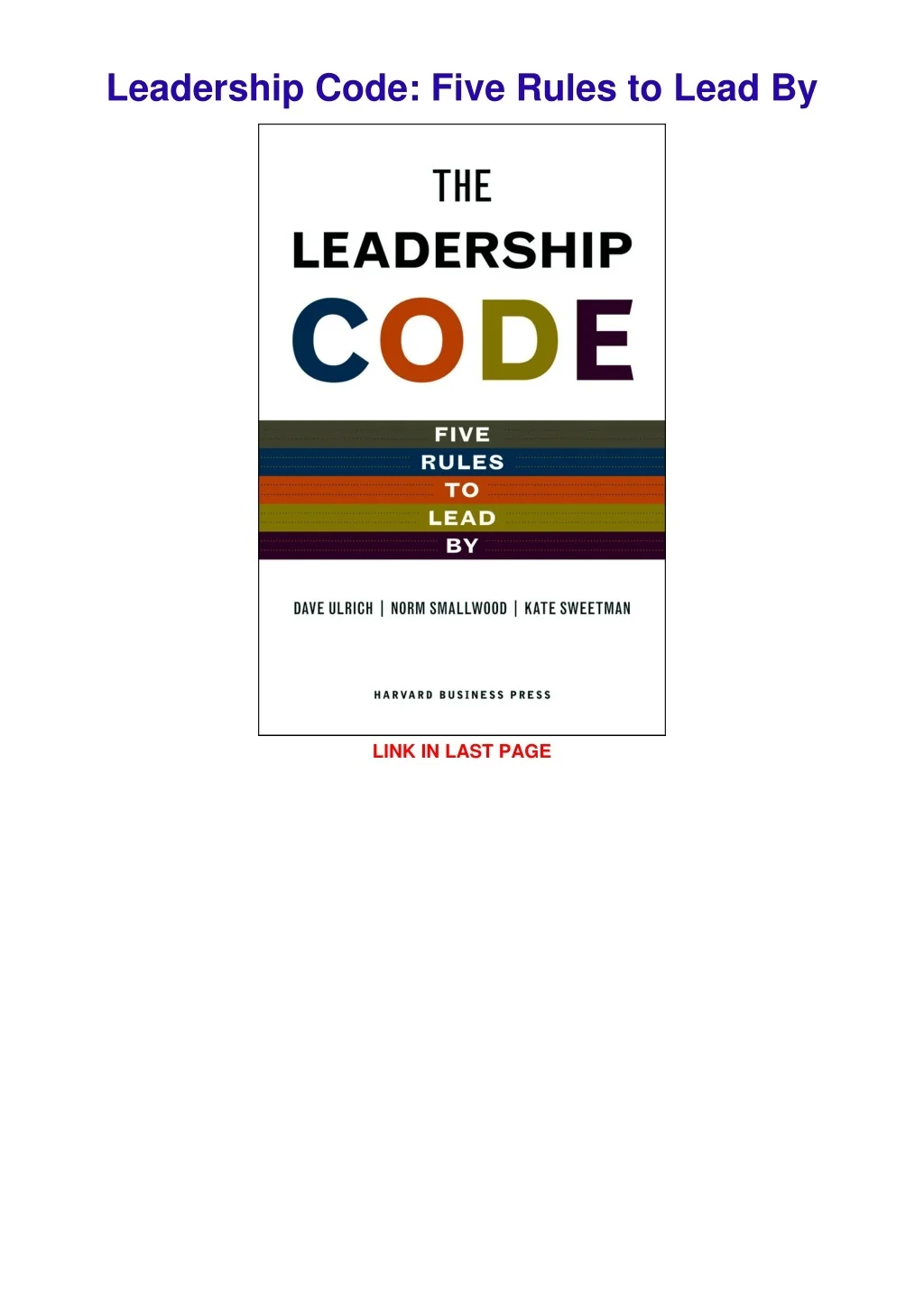 PPT - Download⚡️(PDF) ️ Leadership Code: Five Rules to Lead By ...