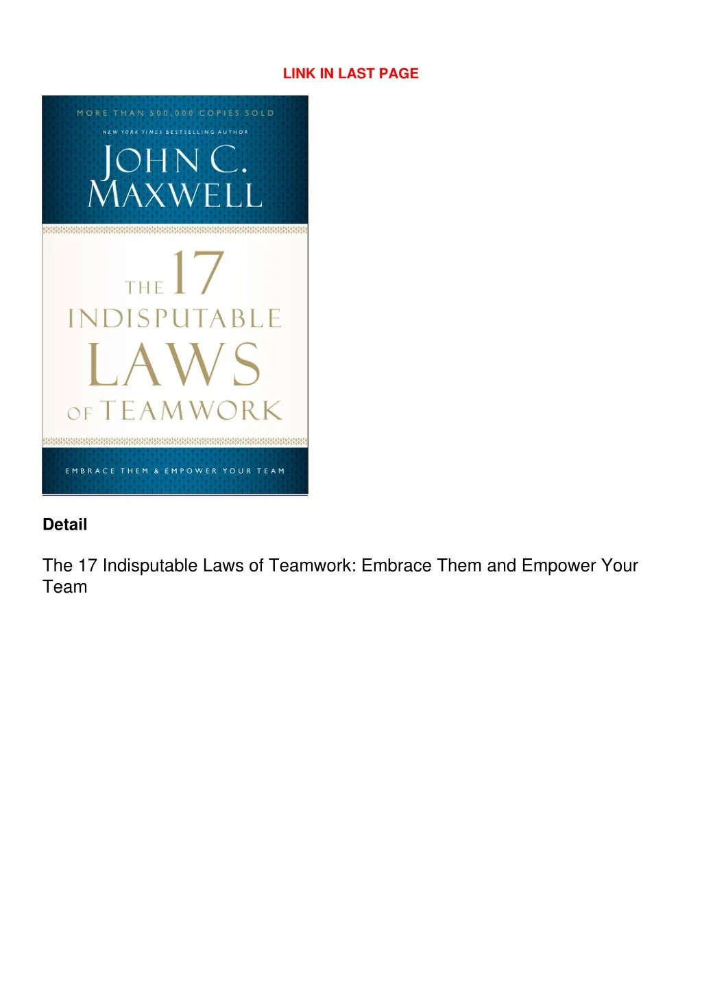 PPT - book ️[READ] ️ The 17 Indisputable Laws of Teamwork: Embrace Them ...