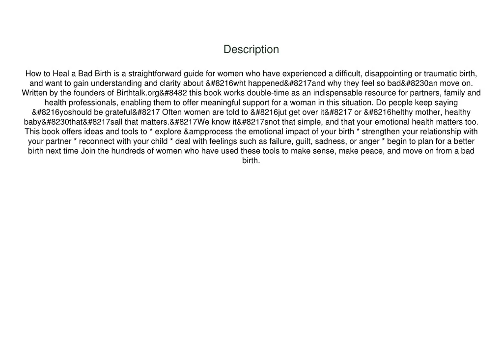 PPT - ⚡PDF DOWNLOAD How to Heal a Bad Birth: Making sense, making peace ...