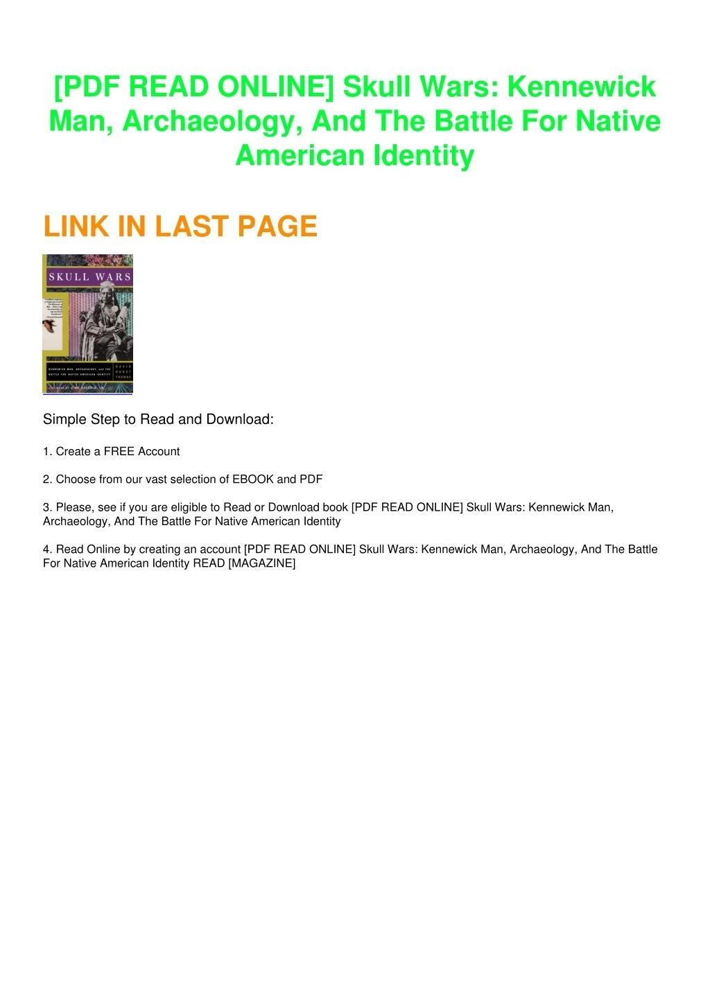 PPT - [PDF READ ONLINE] Skull Wars: Kennewick Man, Archaeology, And The ...