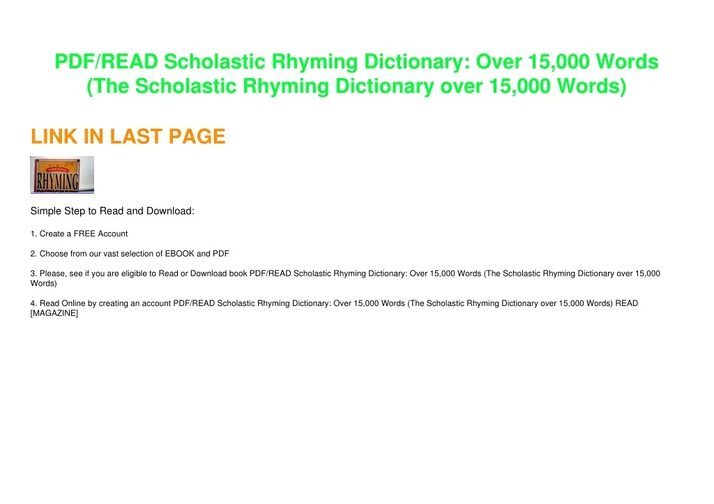 PPT - PDF/READ Scholastic Rhyming Dictionary: Over 15,000 Words (The ...