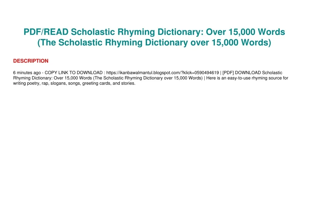 PPT - PDF/READ Scholastic Rhyming Dictionary: Over 15,000 Words (The ...