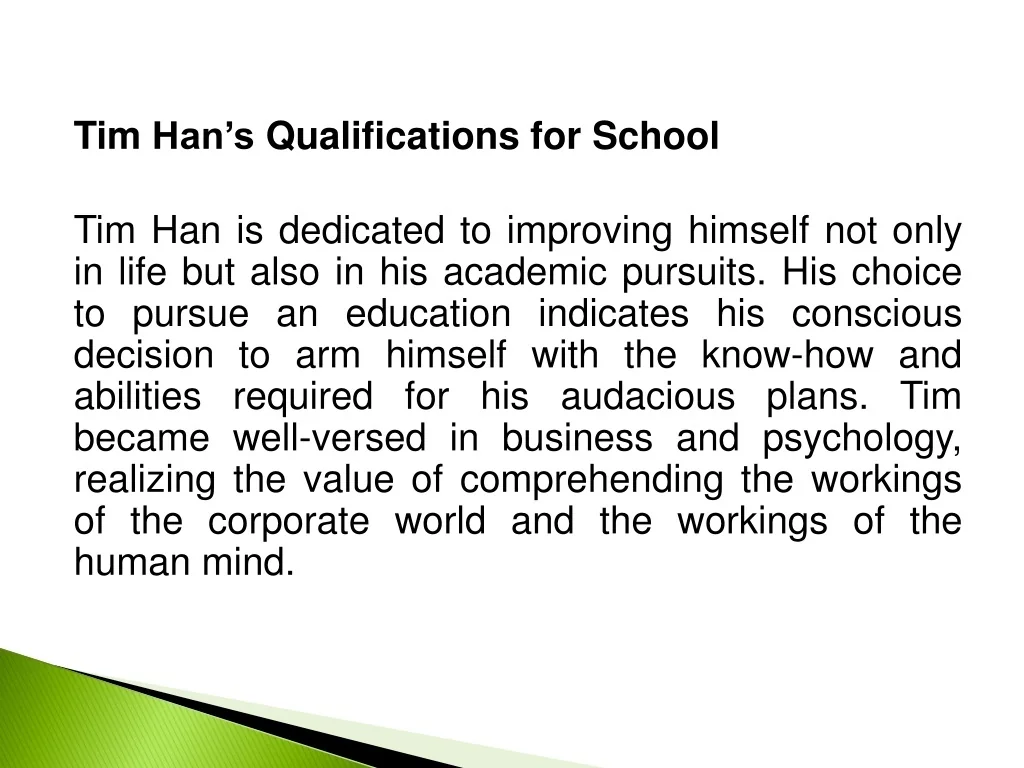PPT - Tim Han’s Career Path - Childhood, Education, LMA Course and ...