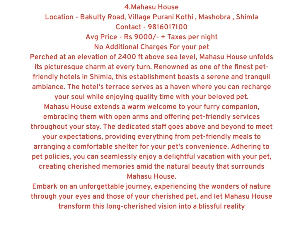 PPT - Top 5 Pet Friendly Resorts/Hotels in Shimla PowerPoint ...