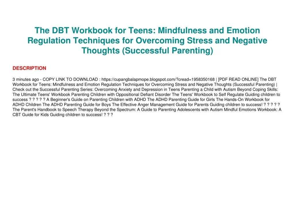 PPT - get [ PDF ⚡] DOWNLOAD The DBT Workbook for Teens: Mindfulness and ...