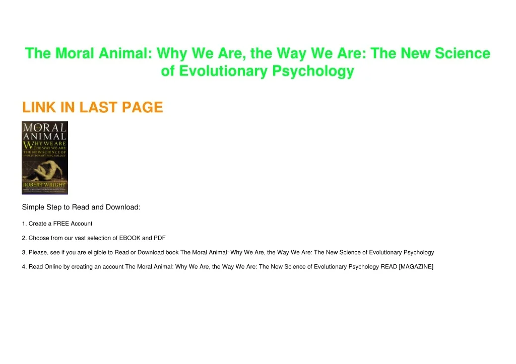 PPT - EPUB DOWNLOAD The Moral Animal: Why We Are, the Way We Are: The ...