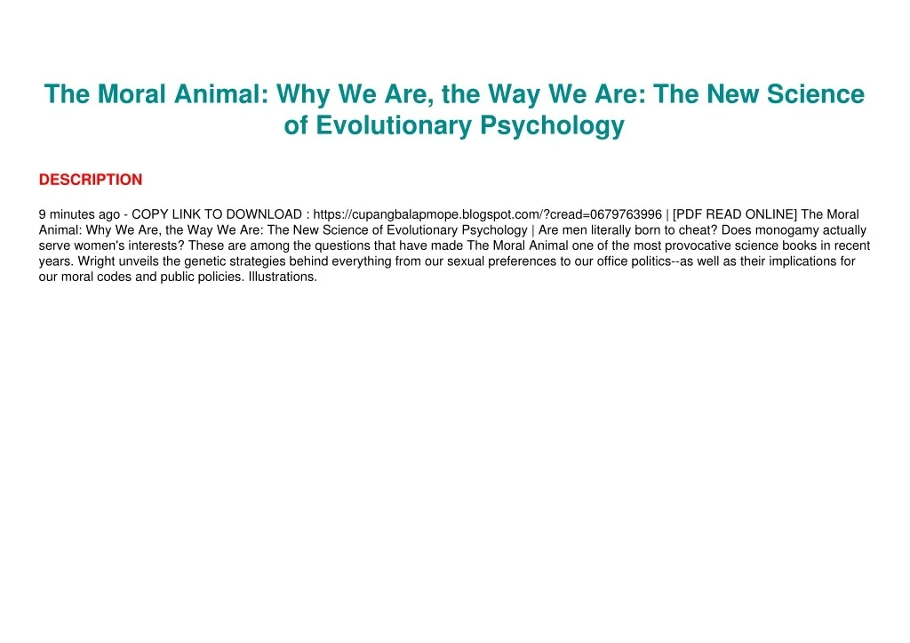 PPT - EPUB DOWNLOAD The Moral Animal: Why We Are, the Way We Are: The ...