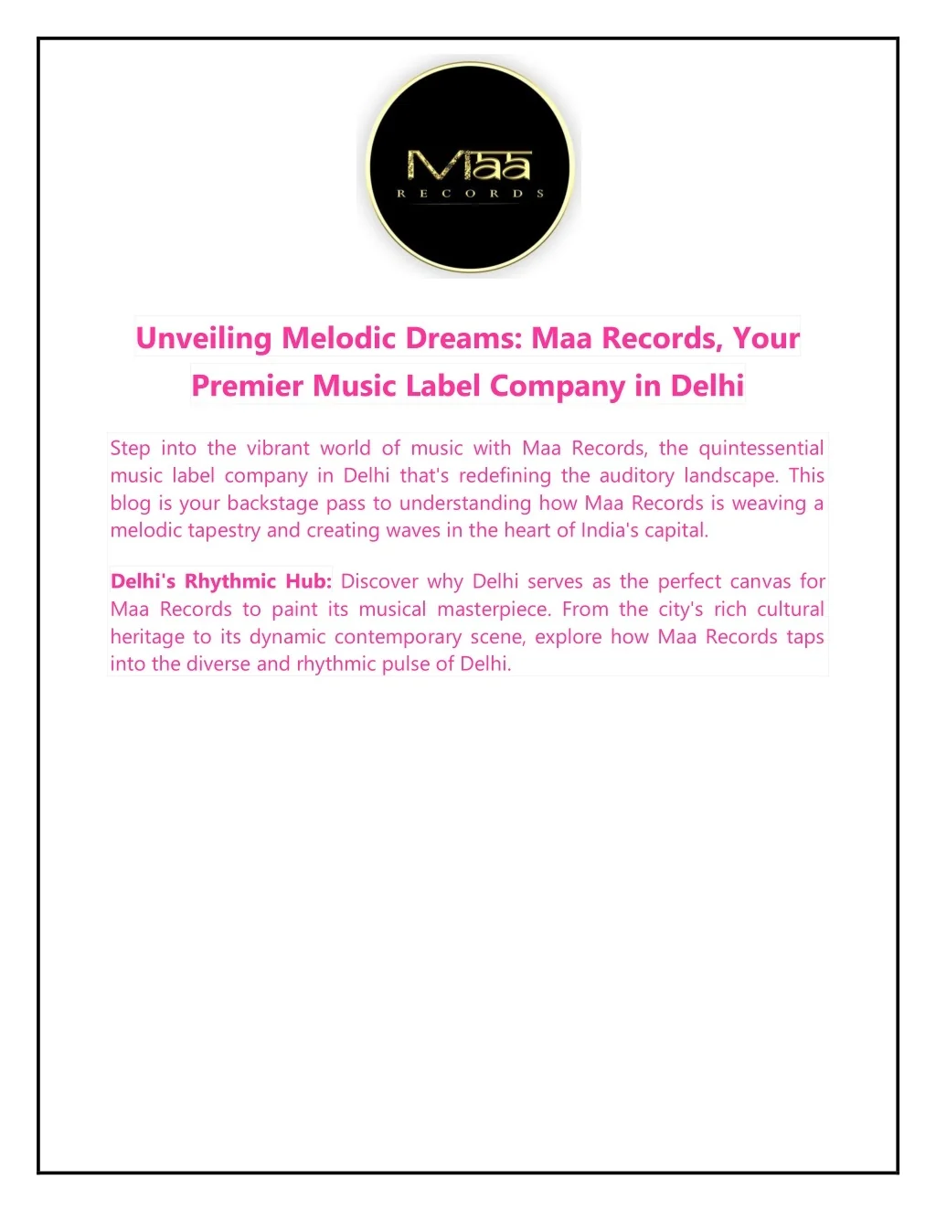 PPT - Unveiling Melodic Dreams Maa Records Your Premier Music Label ...