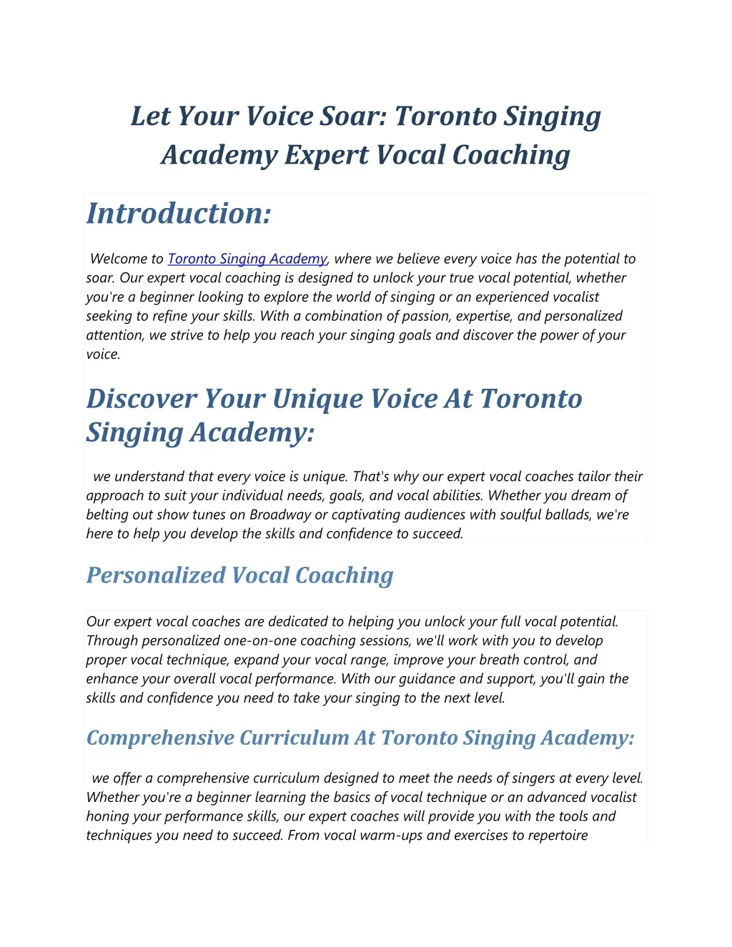 PPT - Let Your Voice Soar-Toronto Singing Academy Expert Vocal Coaching ...