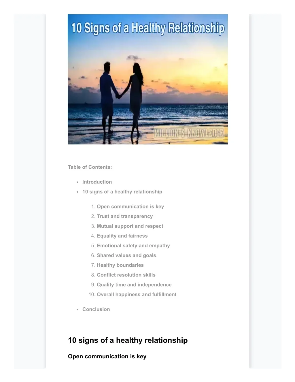 PPT - 10 Signs of a Healthy Relationship PowerPoint Presentation, free ...
