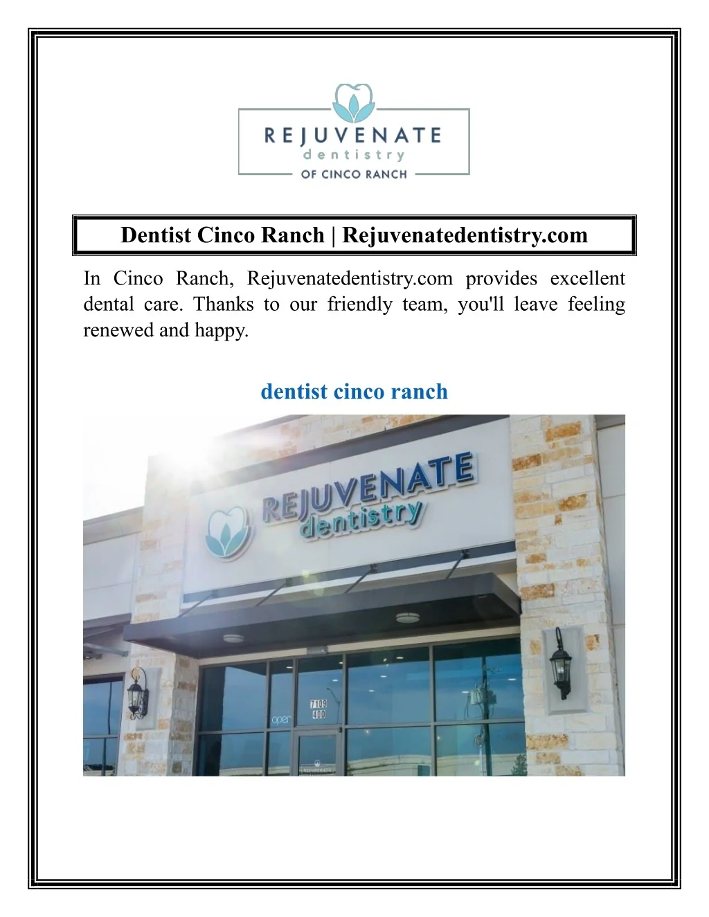 PPT - Dentist Cinco Ranch Rejuvenatedentistry.com PowerPoint ...