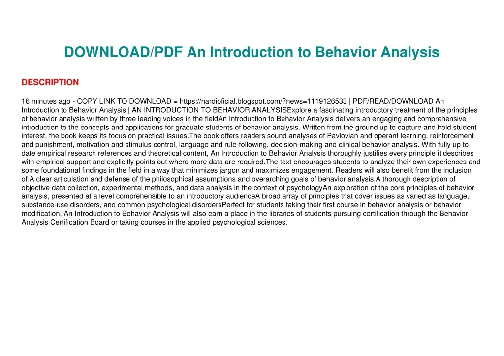 PPT - ⭐ DOWNLOAD/PDF ⚡ An Introduction to Behavior Analysis PowerPoint ...