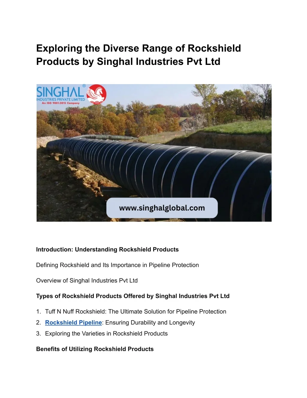 PPT - Strengthening Pipelines in Tough Conditions: Singhal Industries Pvt Ltd's Rockshield ...