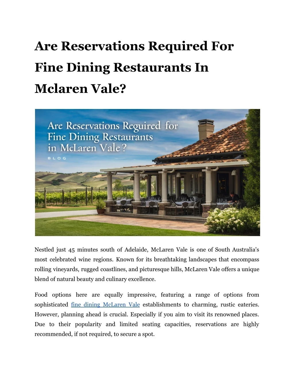 PPT - Are Reservations Required For Fine Dining Restaurants In Mclaren ...