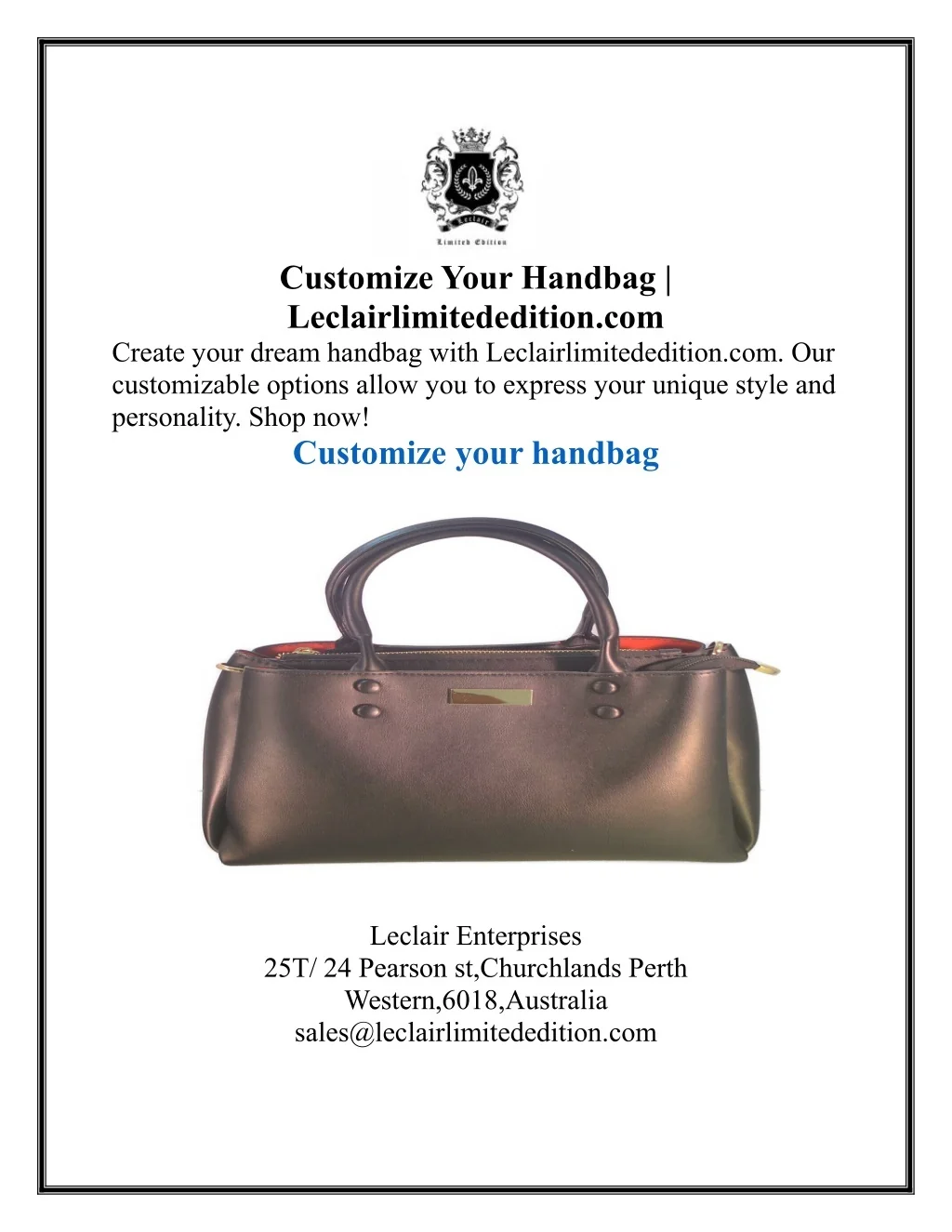 PPT - Customize Your Handbag | Leclairlimitededition.com PowerPoint ...
