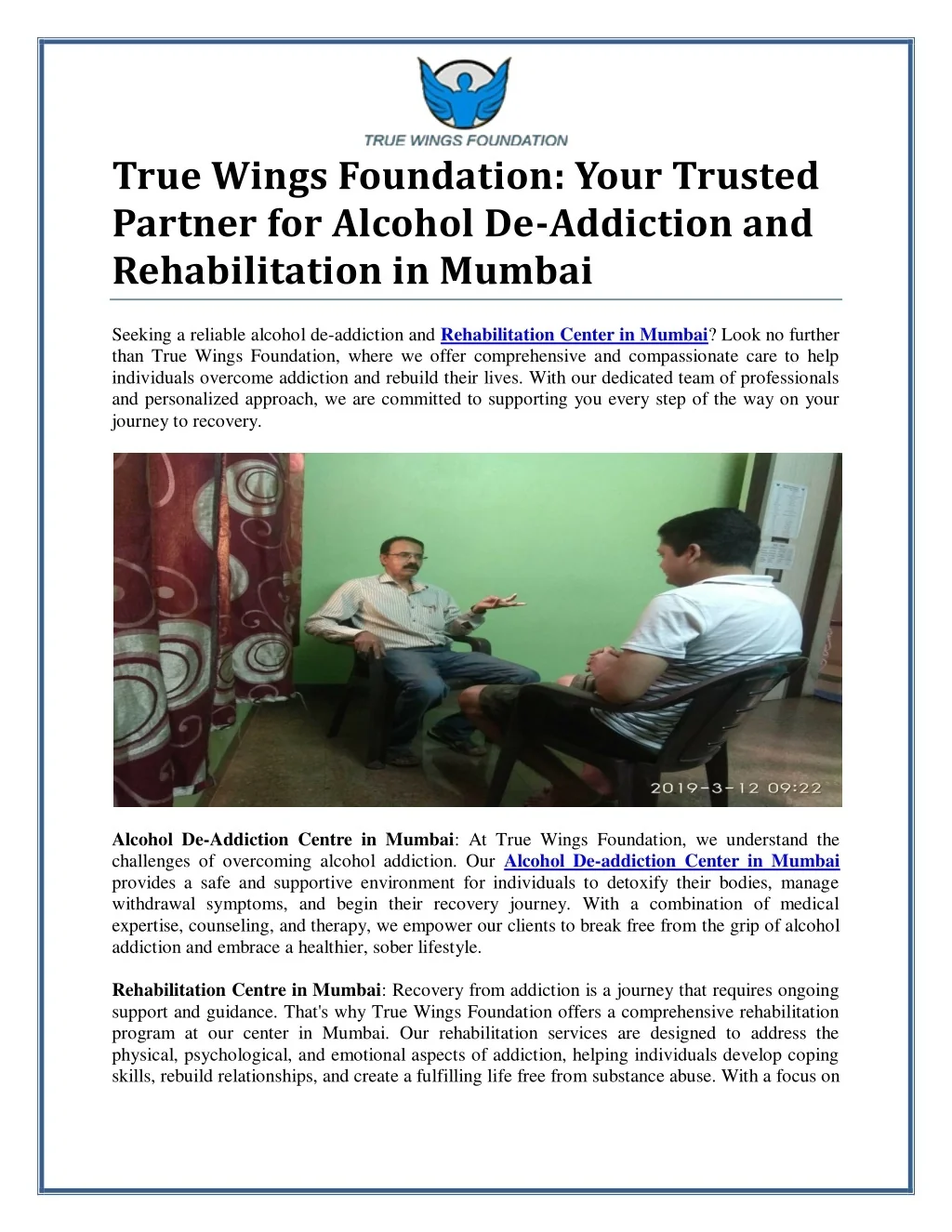 PPT - True Wings Foundation: Your Trusted Partner for Alcohol De-Addiction and Rehabil ...