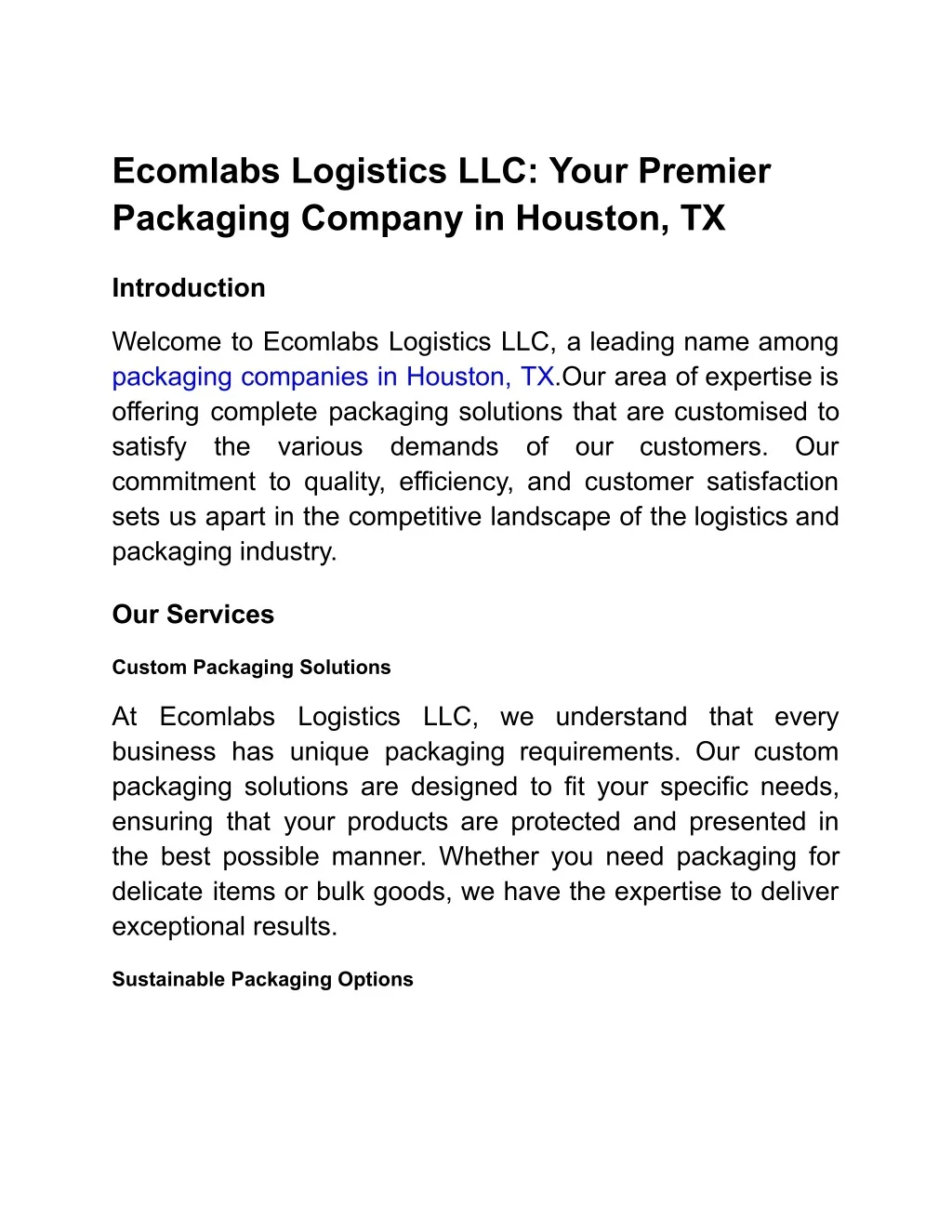 PPT - Ecomlabs Logistics LLC_ Your Premier Packaging Company in Houston ...