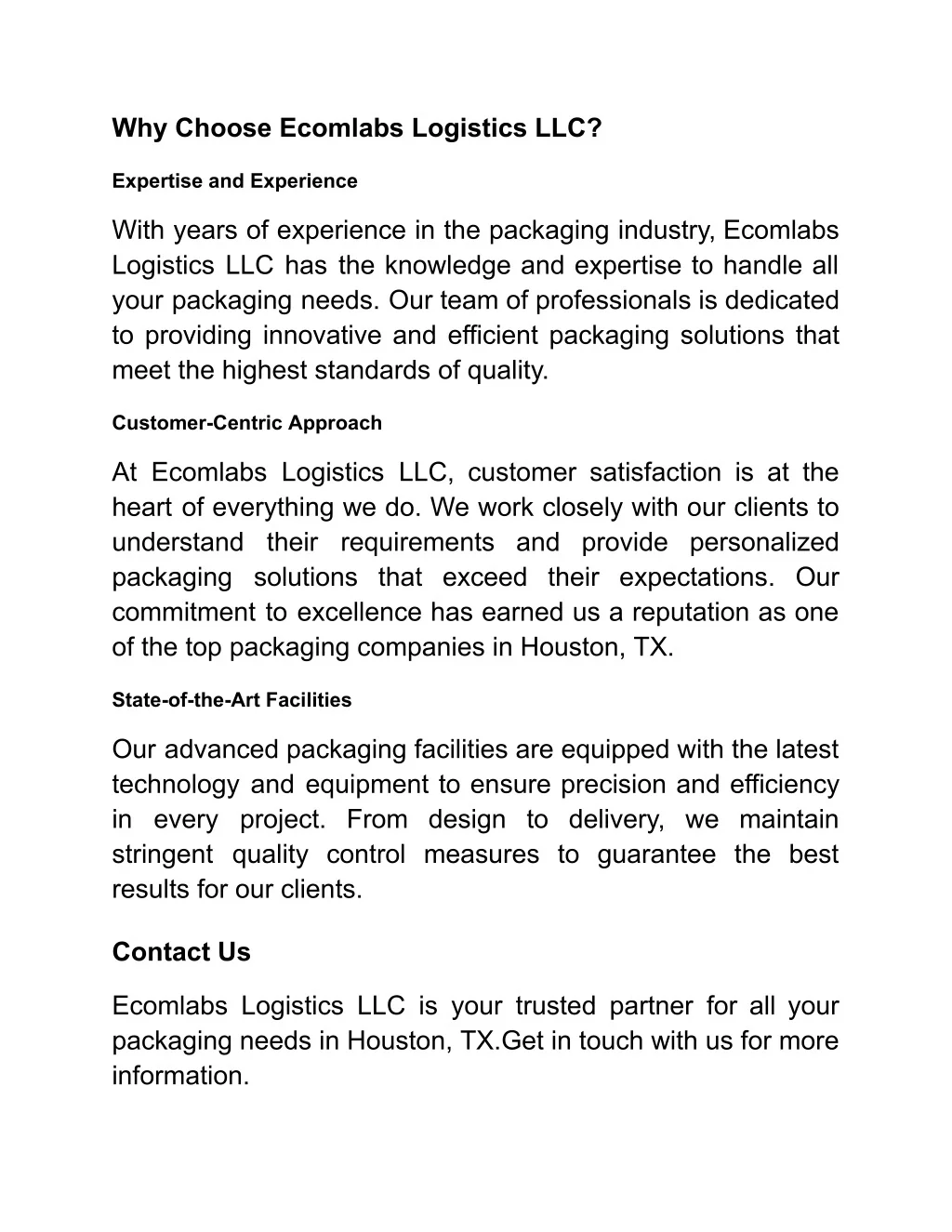 PPT - Ecomlabs Logistics LLC_ Your Premier Packaging Company in Houston ...